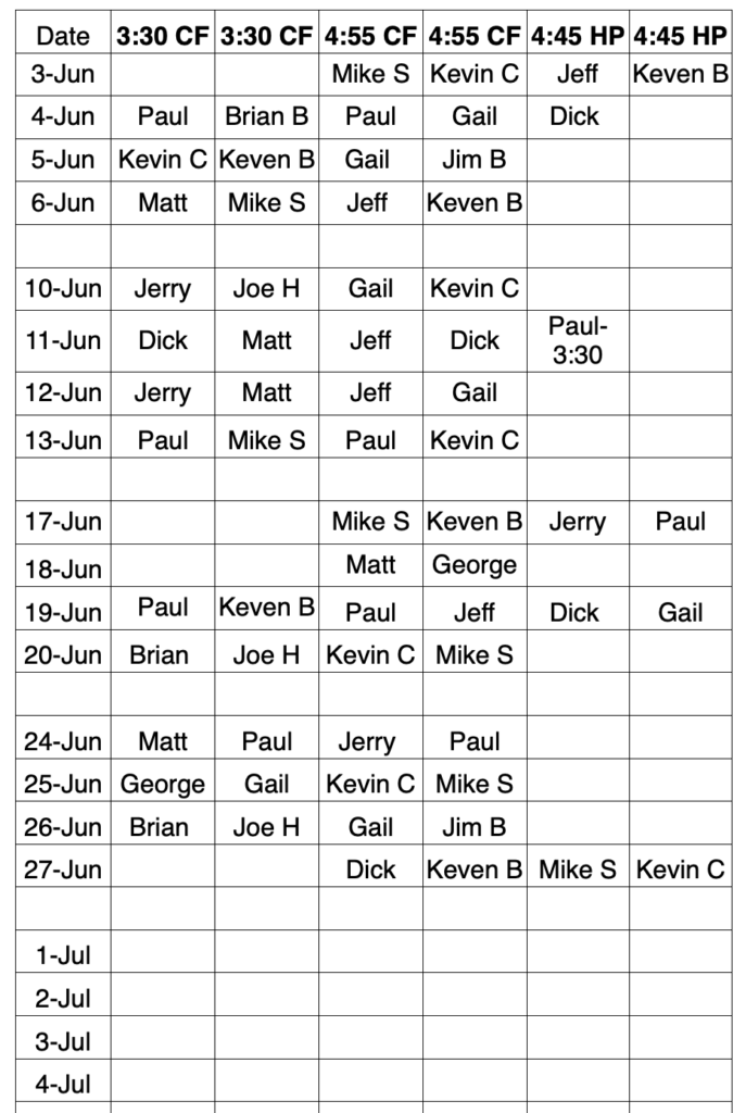 Umpire Schedule – Vernon Seniors Softball